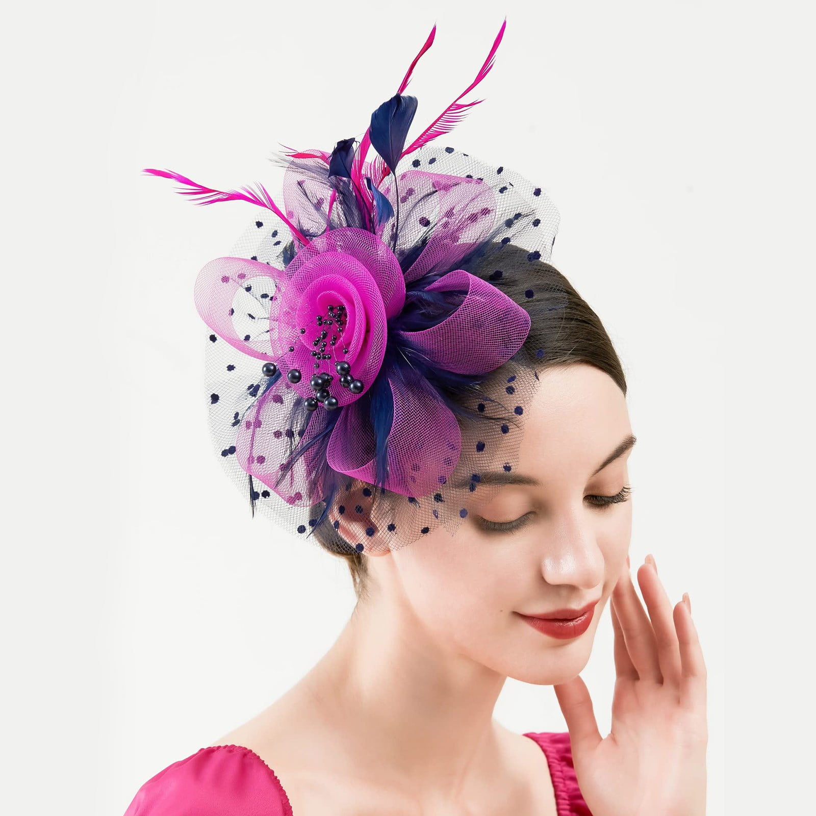 Fascinators Hat Flower Mesh Ribbons Feathers on a Headband and a Clip ...