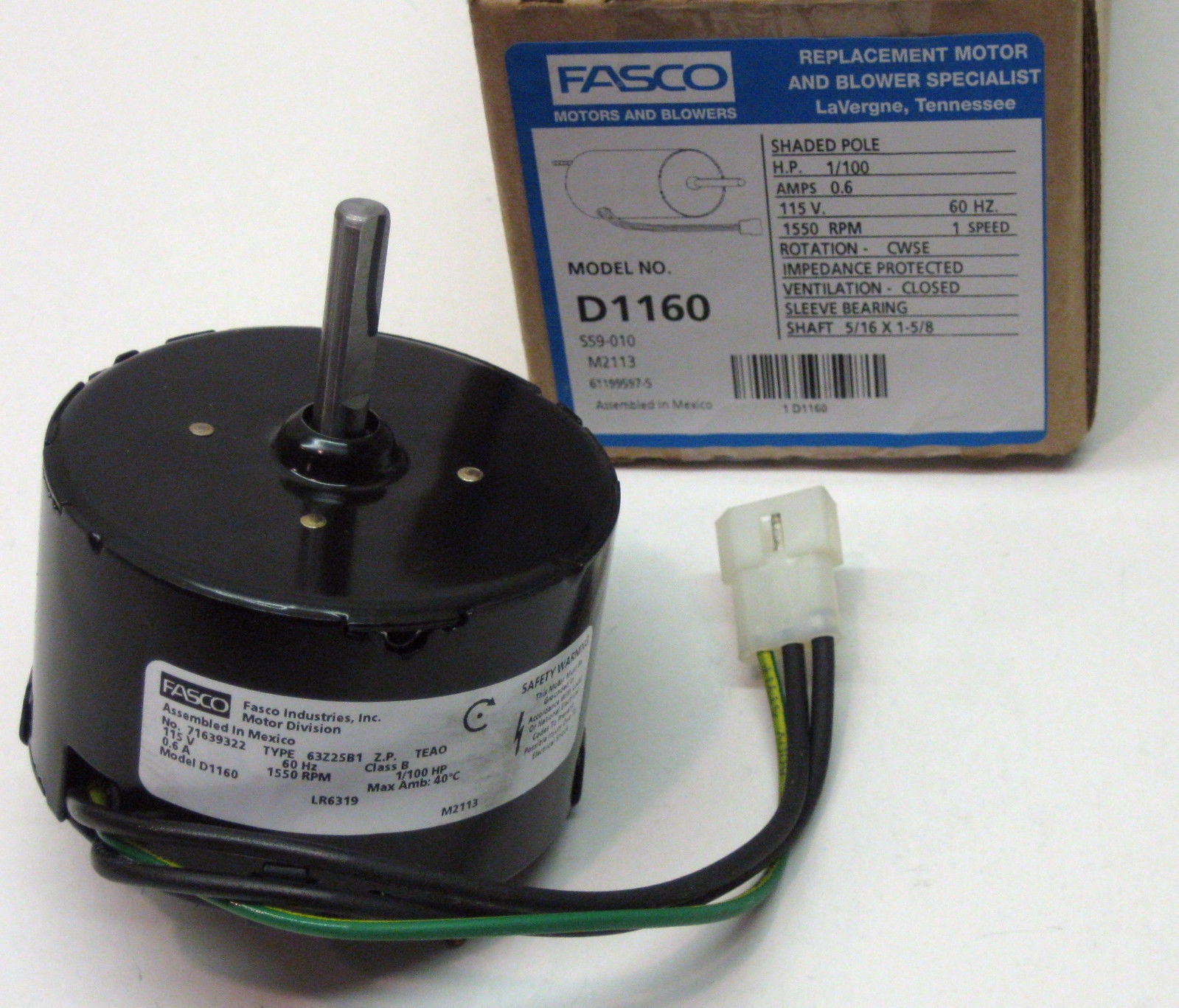 Fasco D1160 Bathroom Exhaust Fan Vent Motor for Models 7163-2593, 655 ...