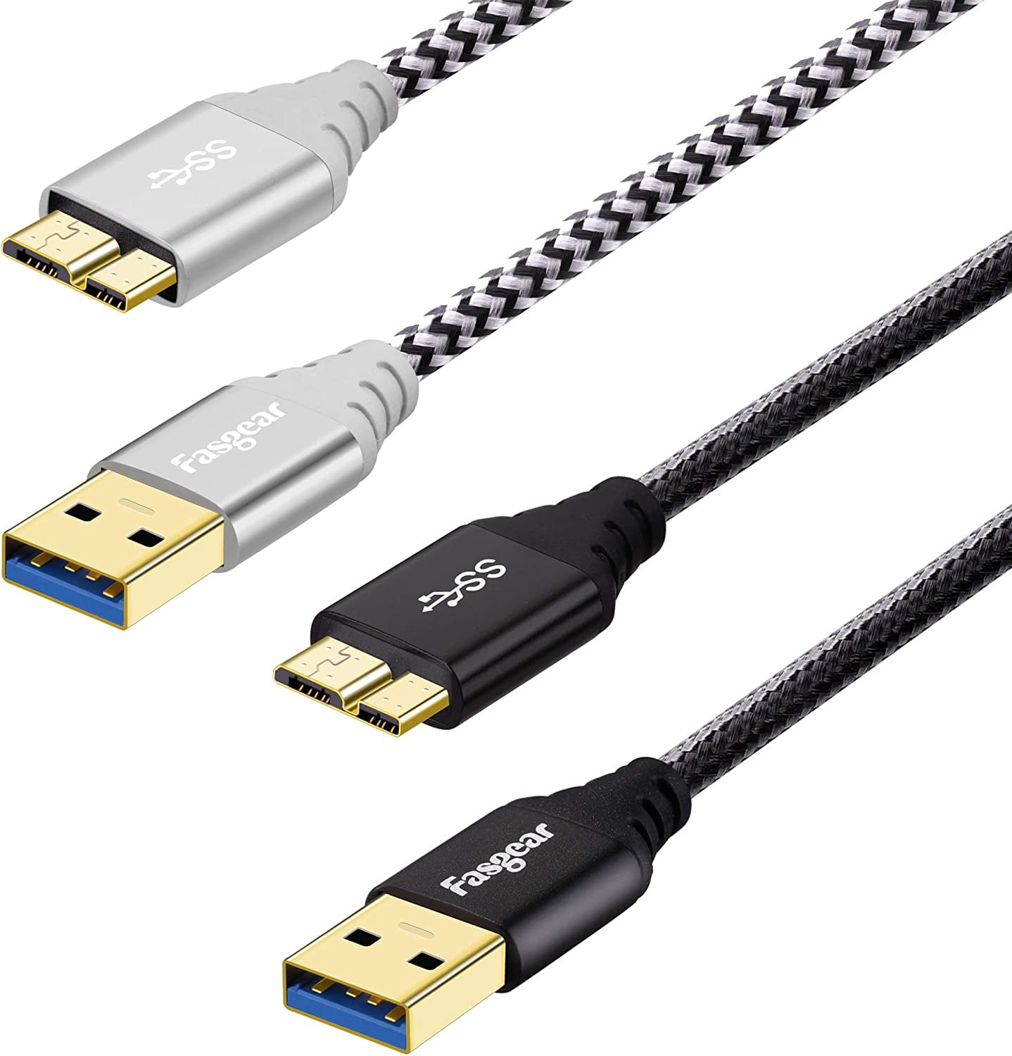 Fasgear 2 Pack USB 3.0 to Micro B Cable-Nylon Braided 5Gbps Charging ...