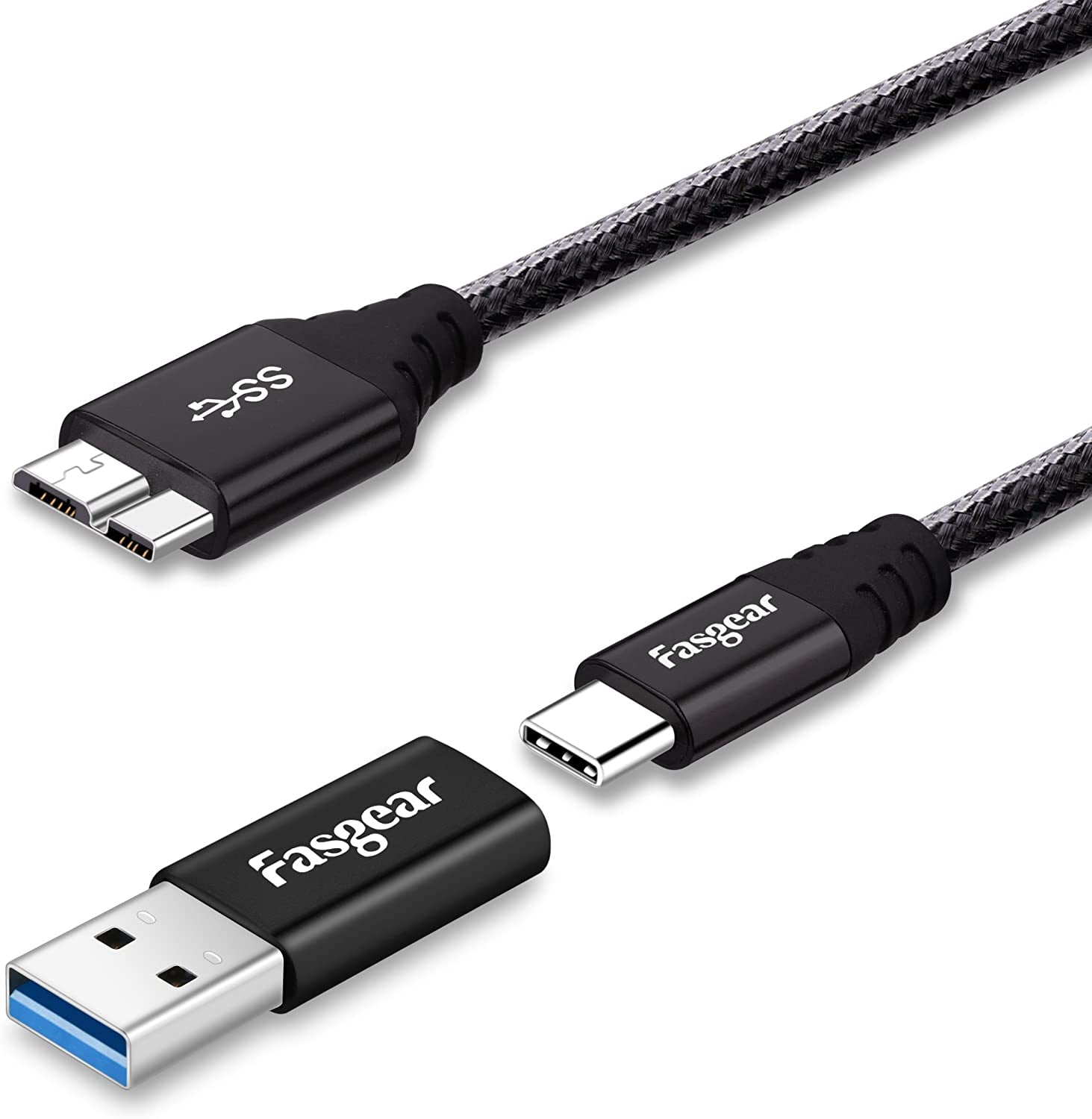 Fasgear Micro B to USB Cord, Divided into USB 3.0 to Type C Female ...