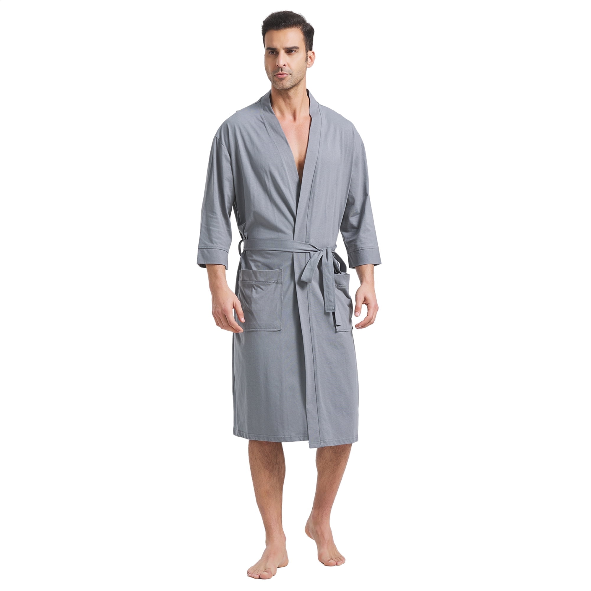 FashGudim 100% Cotton Knit Robe for Men Lightweight Summer Robes Thin ...