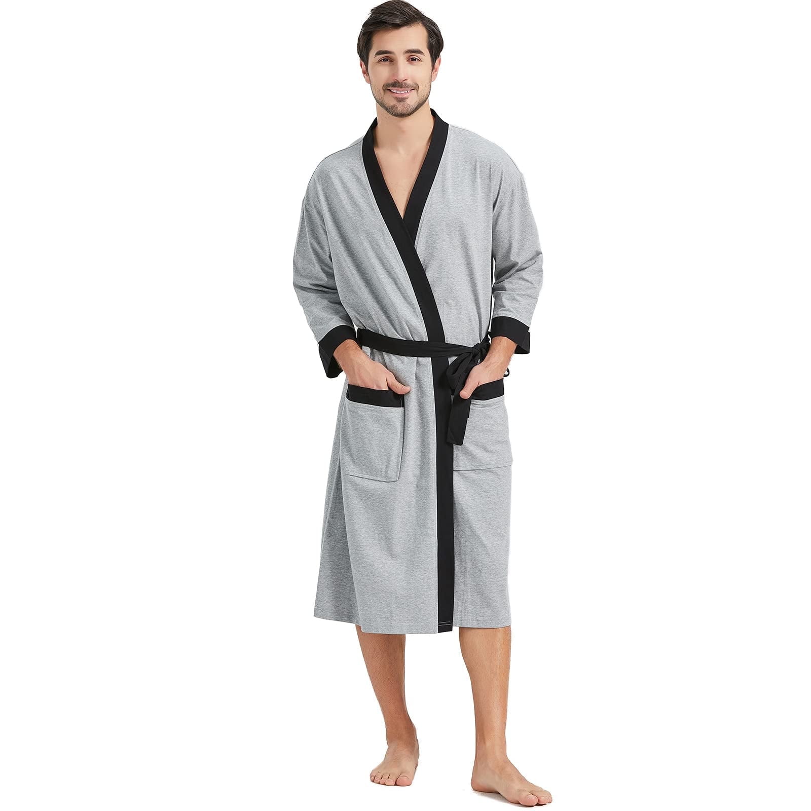 FashGudim 100% Cotton Knit Robe for Men Lightweight Summer Robes Thin ...