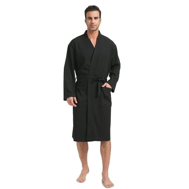 FashGudim Mens Lightweight Waffle Knit Robe Soft Kimono Spa Bathrobes ...