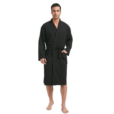 FashGudim 100% Cotton Knit Robe for Men Lightweight Summer Robes Thin Kimono Bathrobes Knee ...