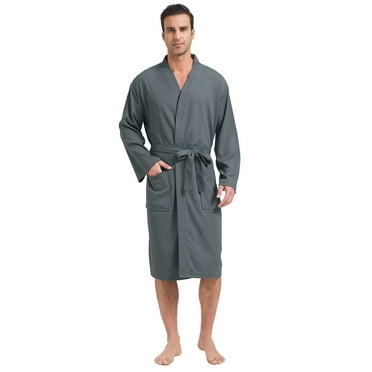 FashGudim 100% Cotton Knit Robe for Men Lightweight Summer Robes Thin Kimono Bathrobes Knee ...