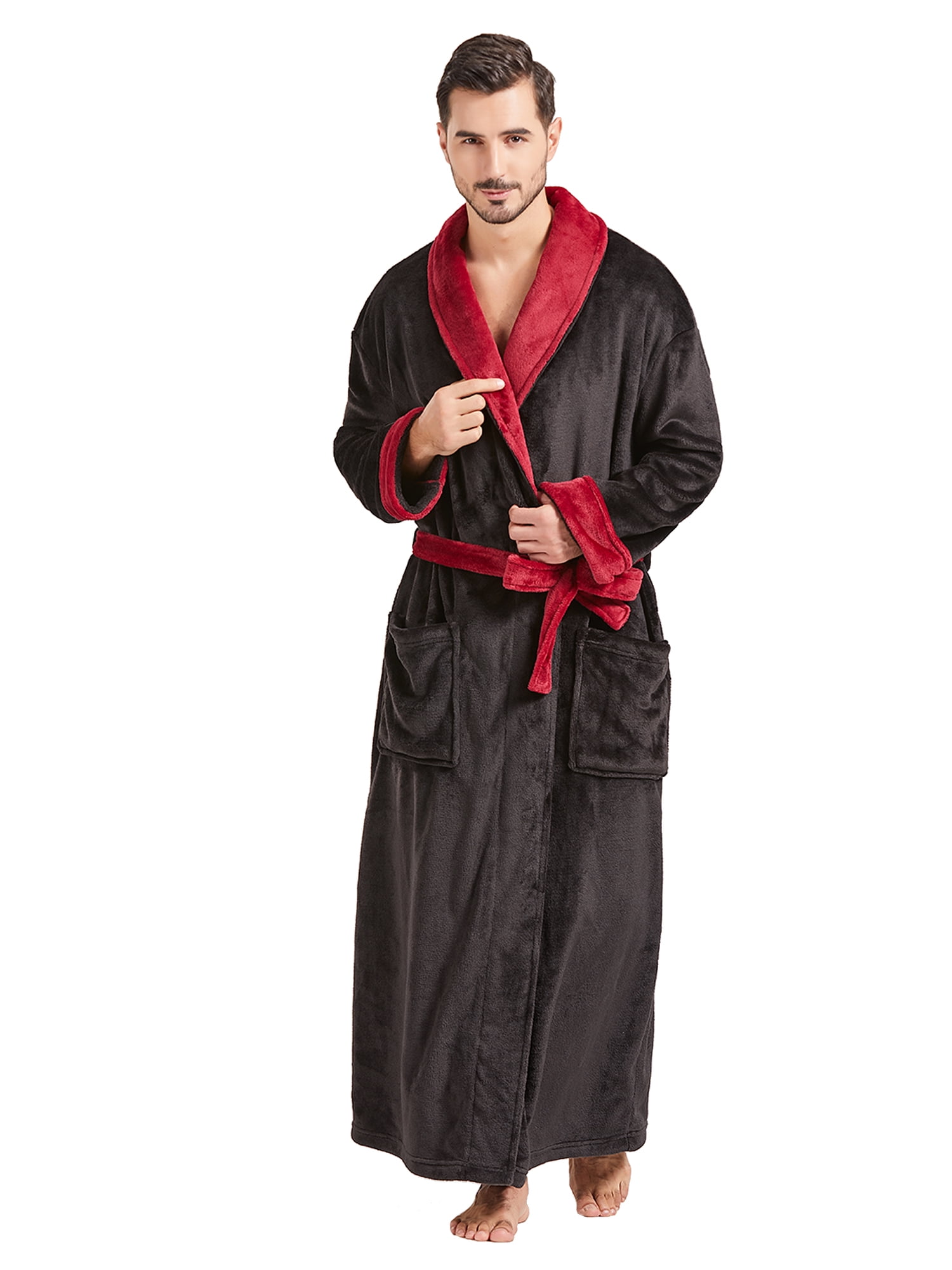 FashGudim Mens Robes Big and Tall Full Length Shawl Collar Long Plush ...