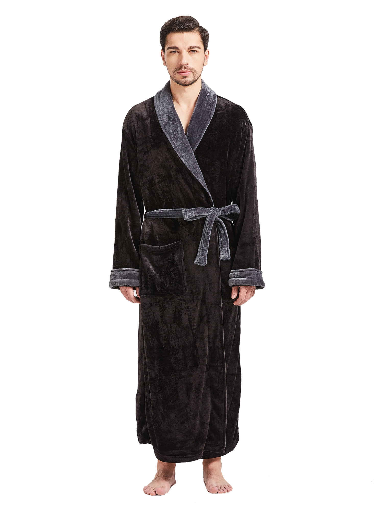 Fashgudim Lightweight Bathrobe For Men Big And Tall Full Length Plush Robe With Shawl Collar