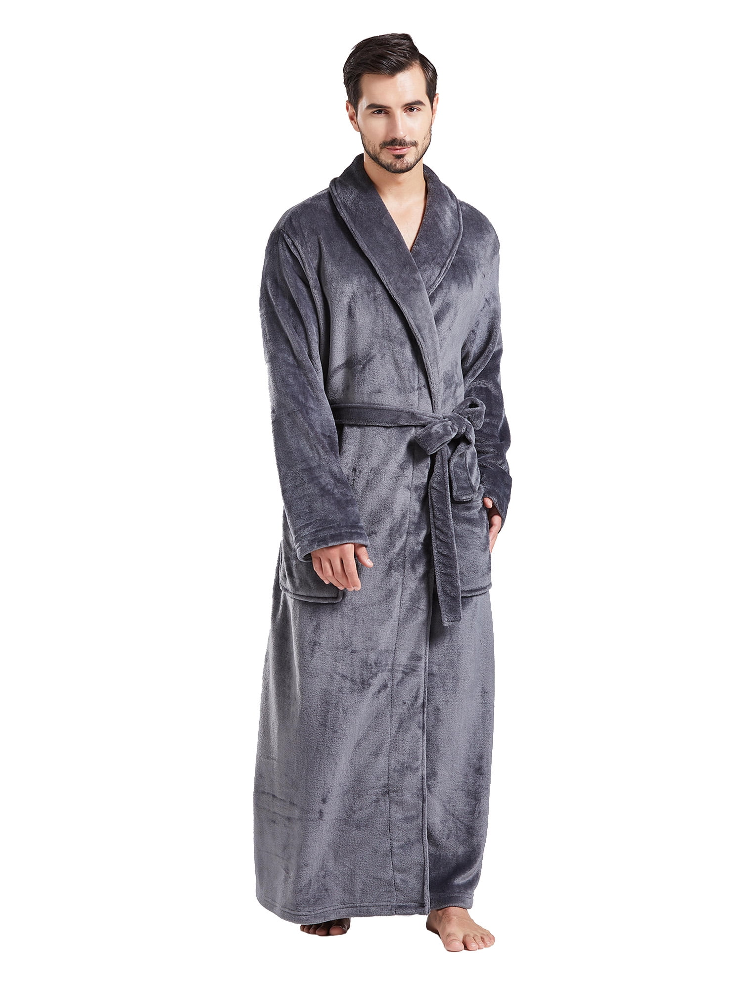 FashGudim Mens Robes Big and Tall Full Length Shawl Collar Long Plush Robe (Grey,5XL) - Walmart.com