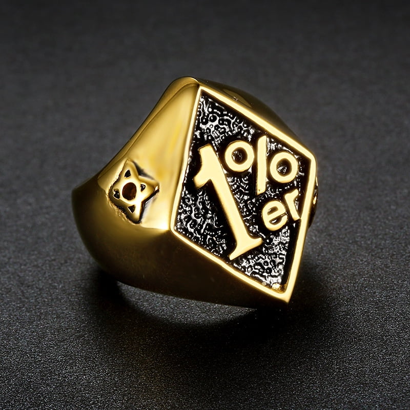 Fashion 1%ER Biker Ring 14K Yellow Gold Hot Motor Biker Club Ring ...