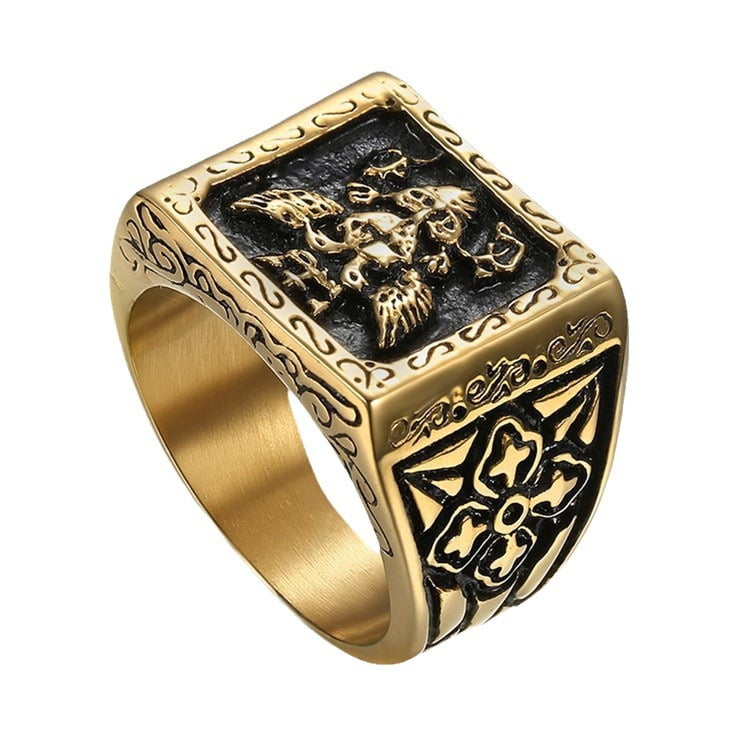Fashion 14K Yellow Gold Men's Signet Ring Double Eagle Rings For Male ...