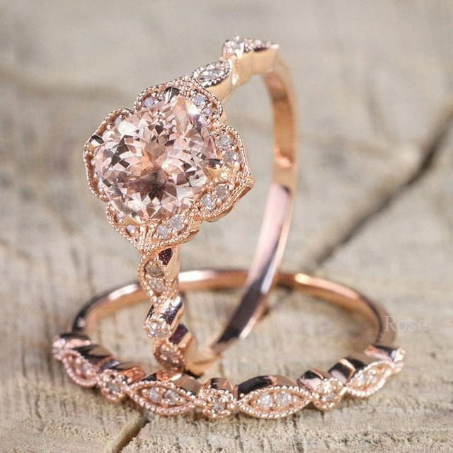 Fashion 18K Rose Gold Natural 2.8CT Square Diamond Ring Set - Walmart.com