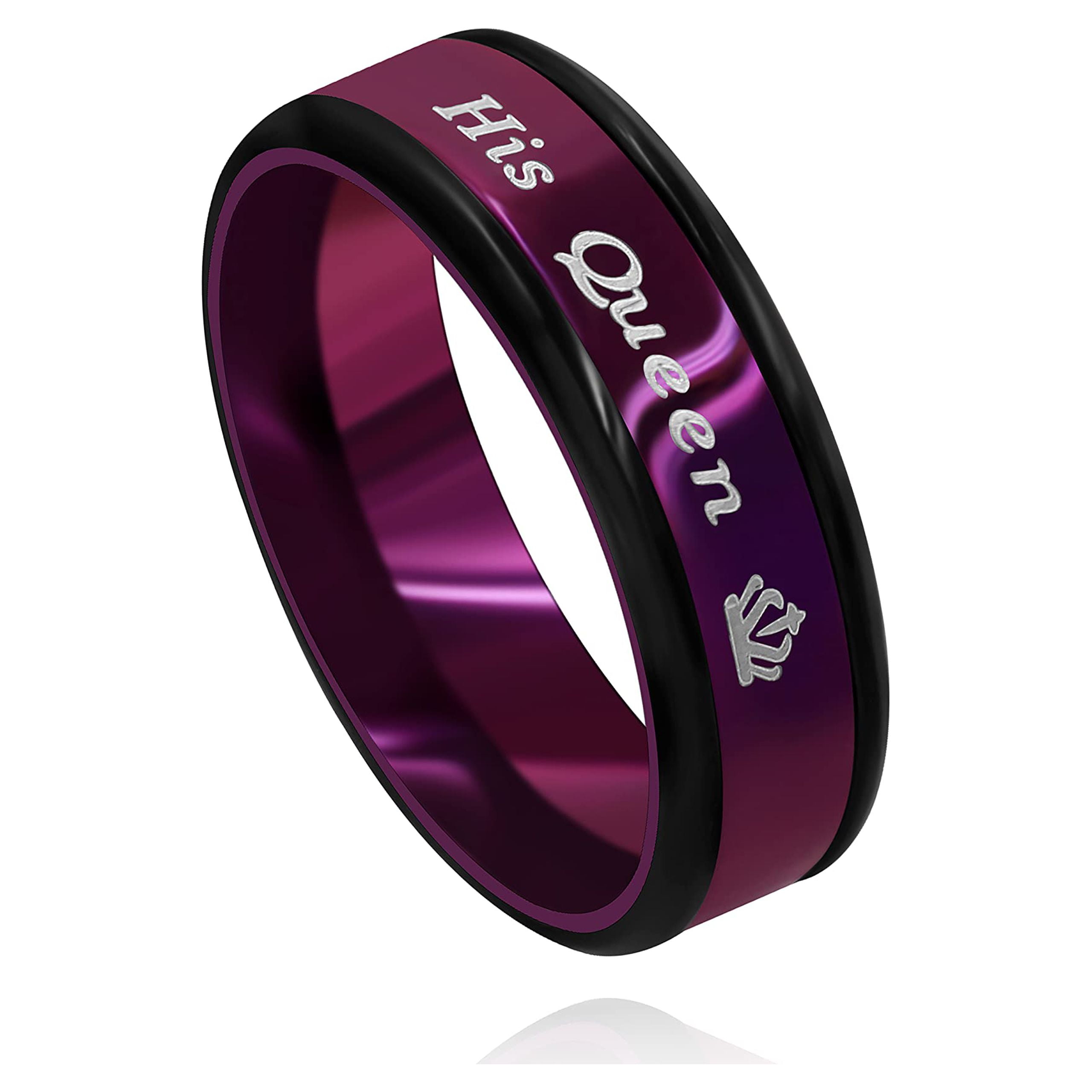 Fashion 2-Tones Queen Ring, Black Purple, Matching Couples Wedding Band ...