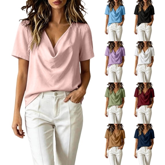 Fashion 2026 Cowl Neck Tops for Women Dressy Casual Short Sleeve Shirts ...