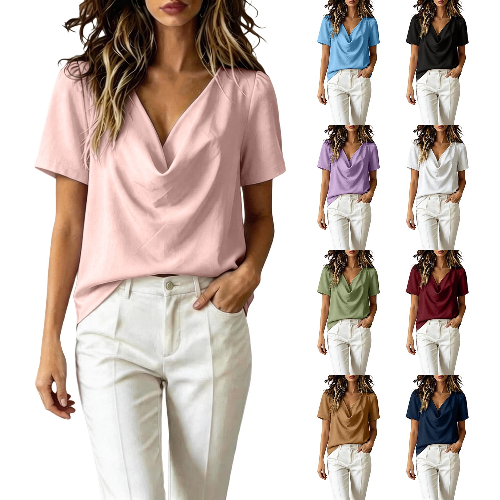 Fashion 2026 Cowl Neck Tops for Women Dressy Casual Short Sleeve Shirts ...