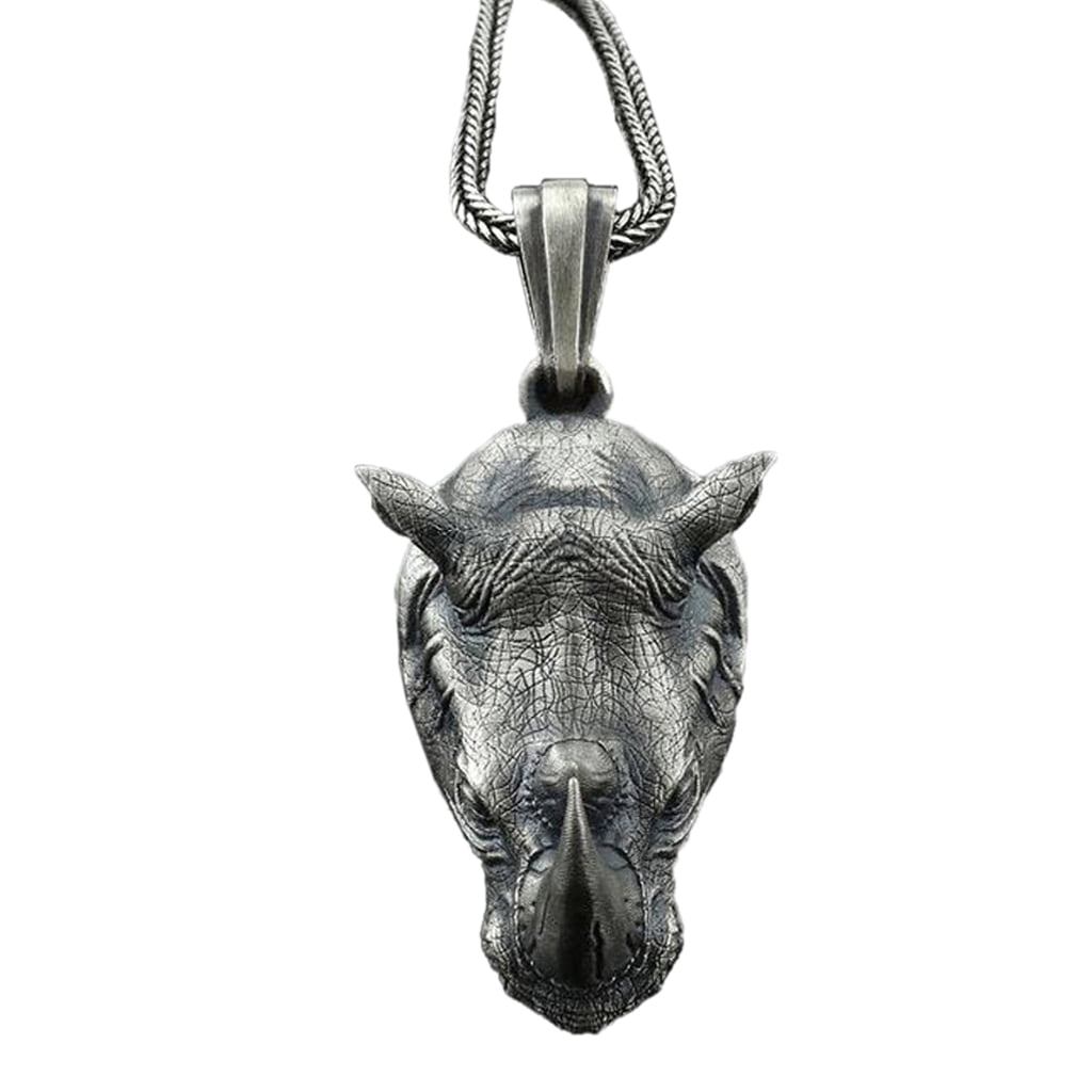 Fashion 24 inch Steel Chain Rhinoceros Pendant Necklace Punk Rock Animal Rhino for Head Pendant ...