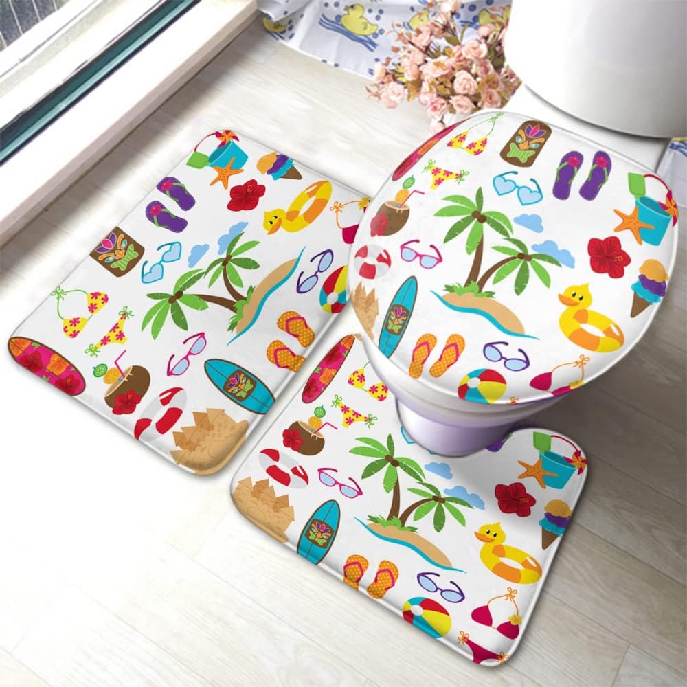 Fashion 3 Piece Bath Rugs Set Beach and Tropical - Summer Happy Cool ...