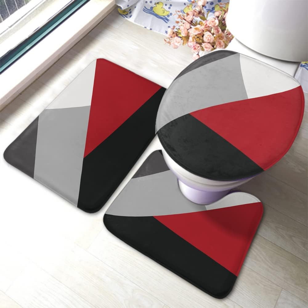 Fashion 3 Piece Bath Rugs Set Colorful - Stripes of Red and Black and ...