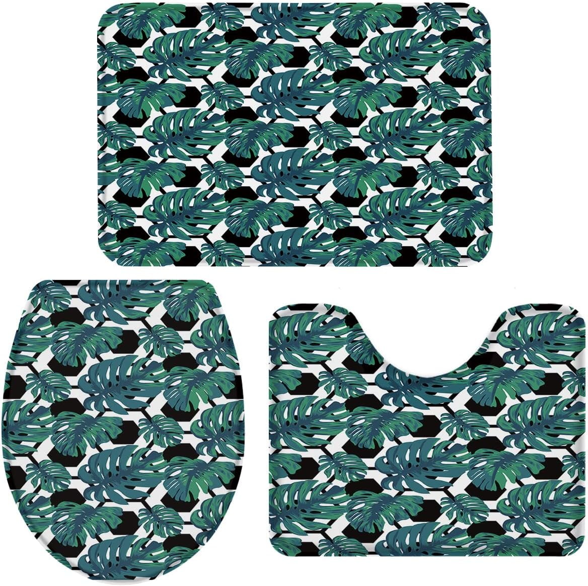 Fashion 3 Piece Bath Rugs Set Green Turtle Leaf Tropical Plants Spring ...