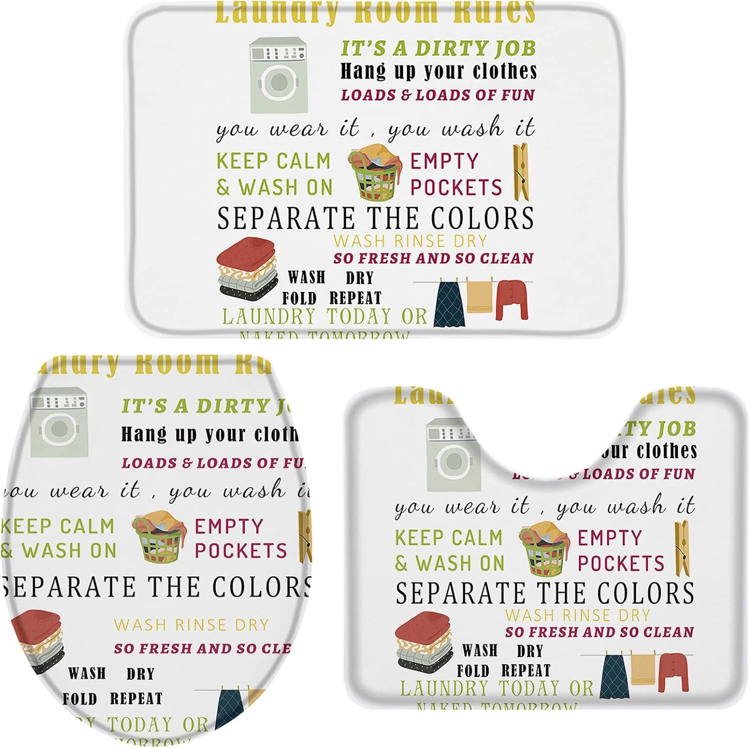 Fashion 3 Piece Bath Rugs Set Laundry Room Rules Wash Dry Fold Repeat ...