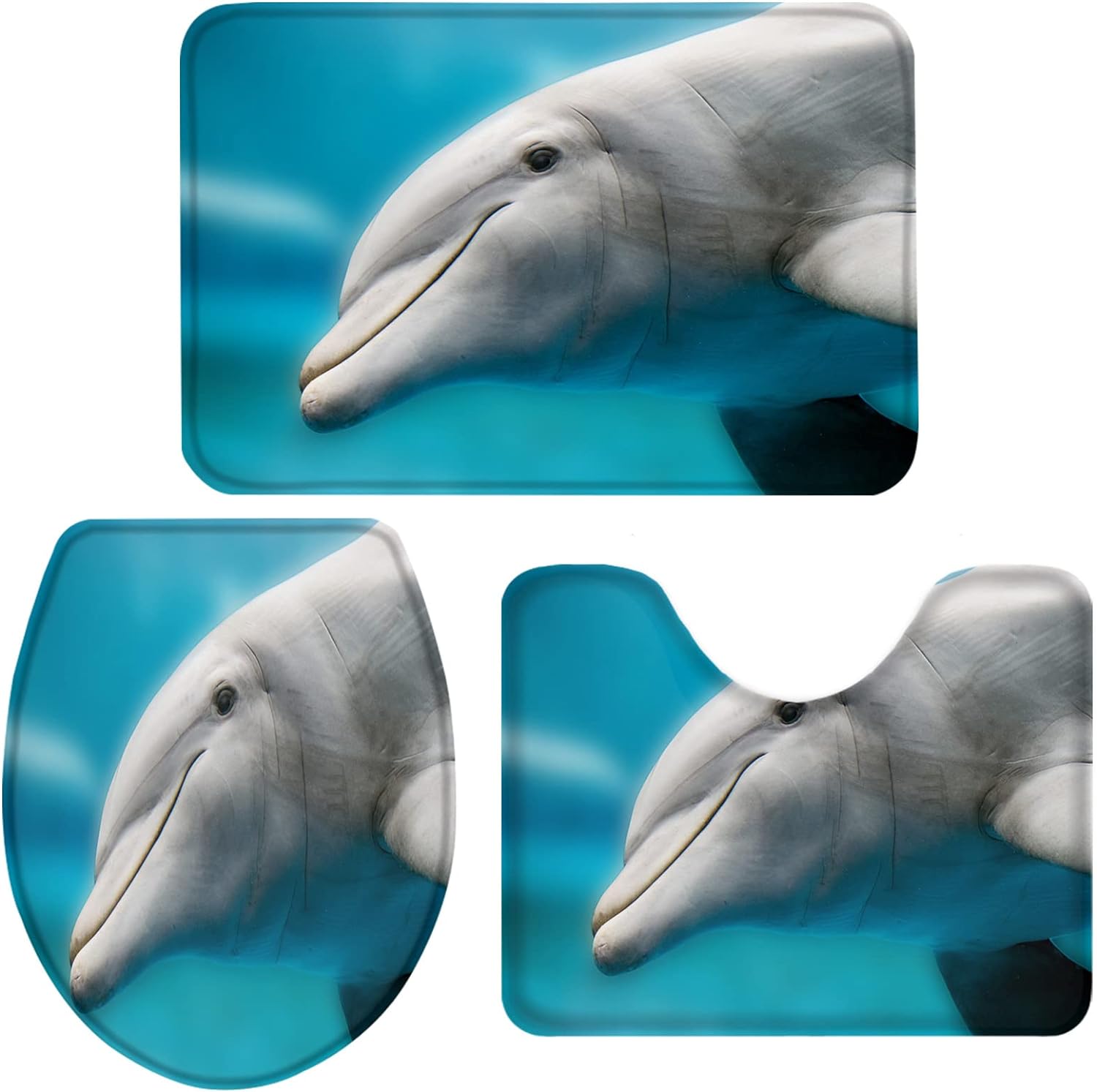 Fashion 3 Piece Bath Rugs Set Ocean Animal Dolphin Printed Non Slip ...