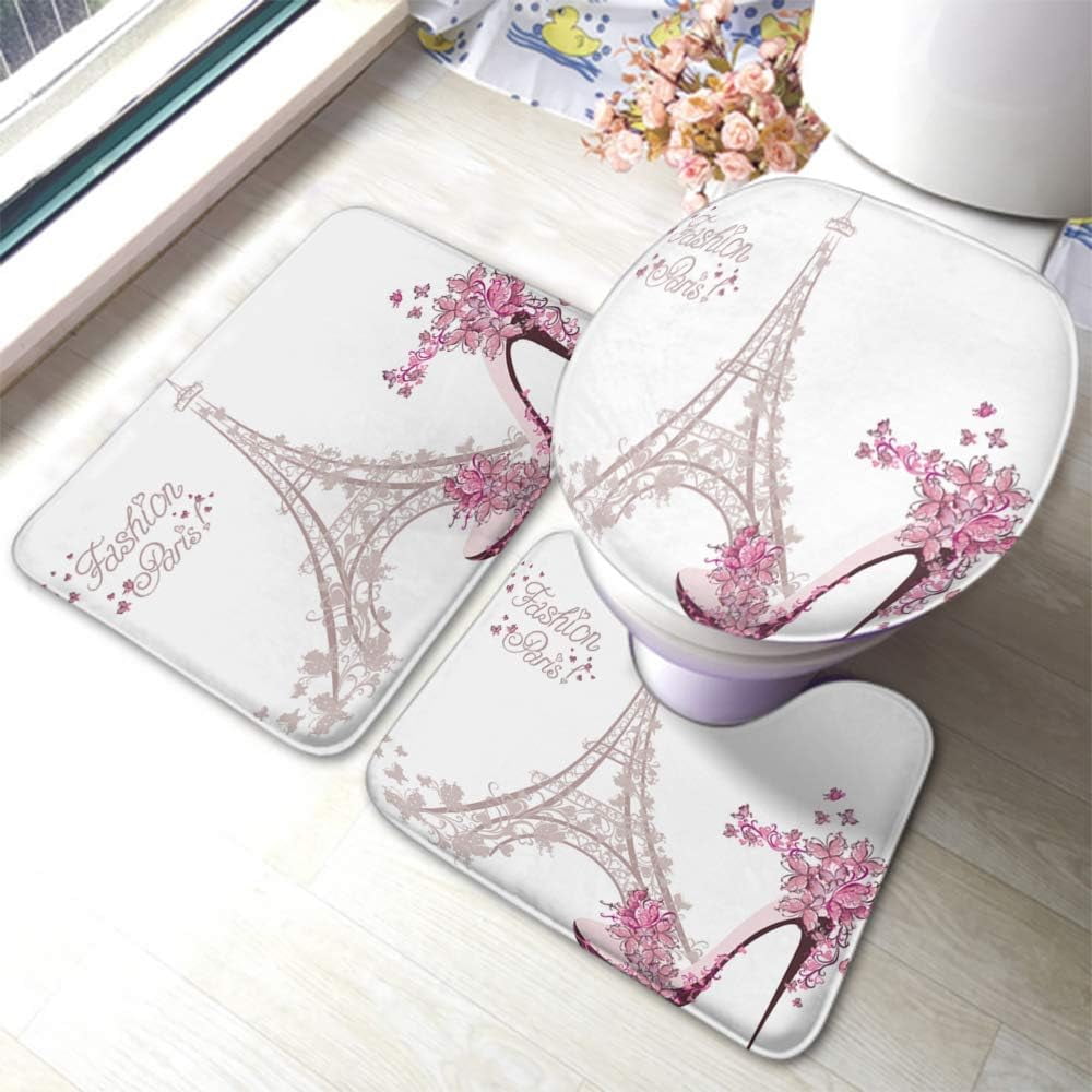 Fashion 3 Piece Bath Rugs Set Paris Bath Mat France Eiffel Tower Flower ...