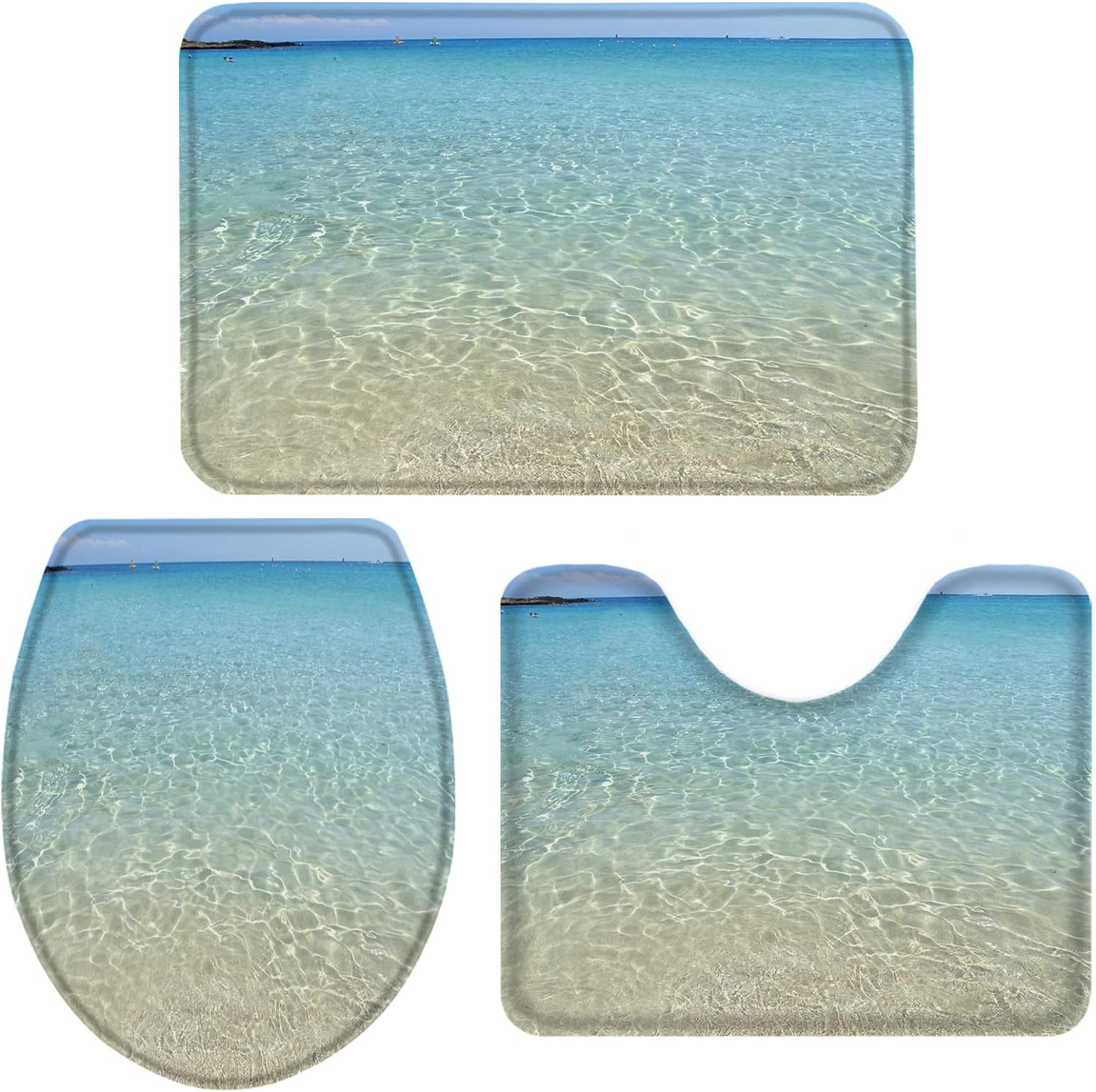 Fashion 3 Piece Bath Rugs Set Sky Sea Beach Landscape Printed Non Slip ...