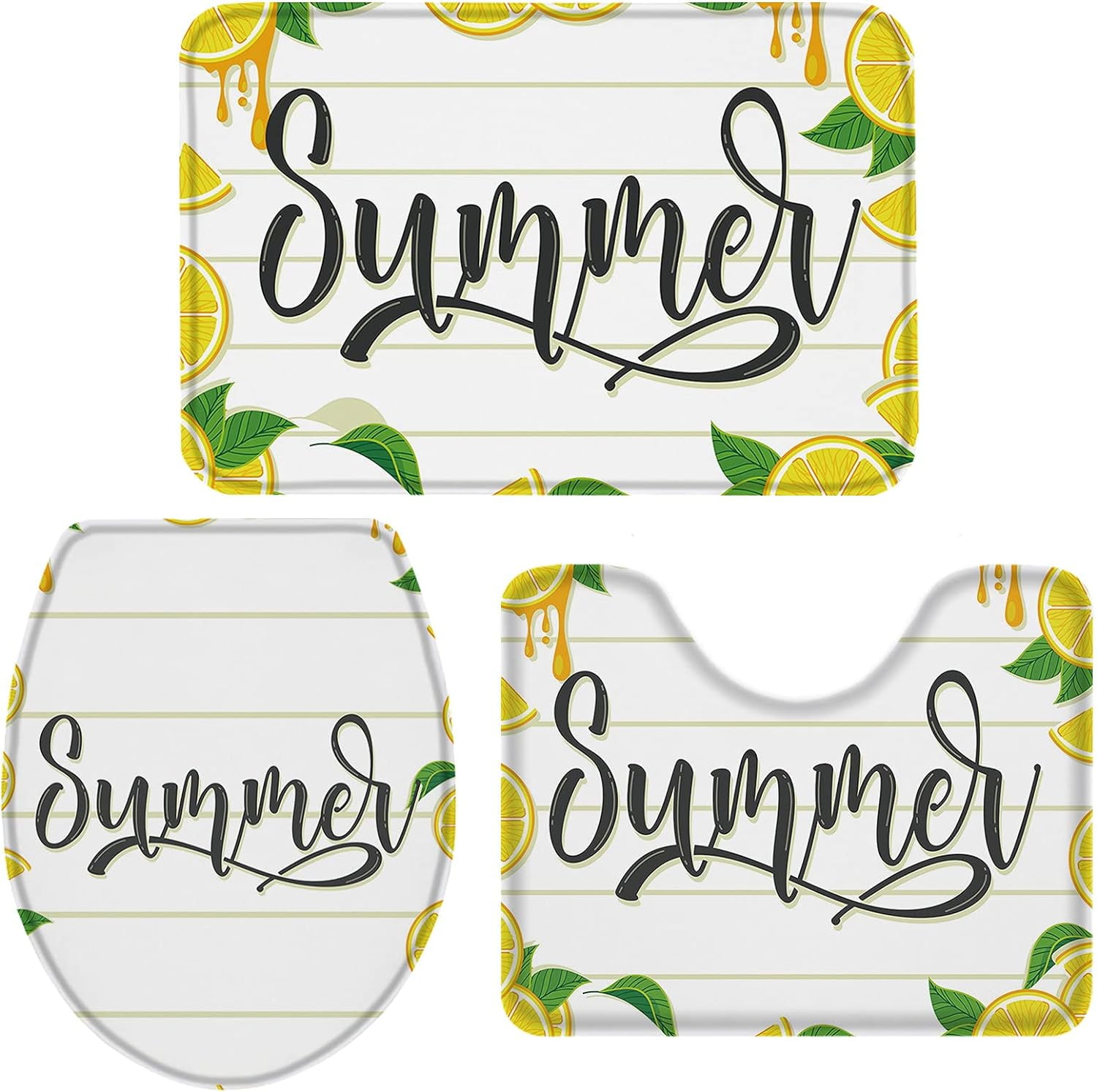 Fashion 3 Piece Bath Rugs Set Summer Fruit Lemon Plant Green Leaves ...