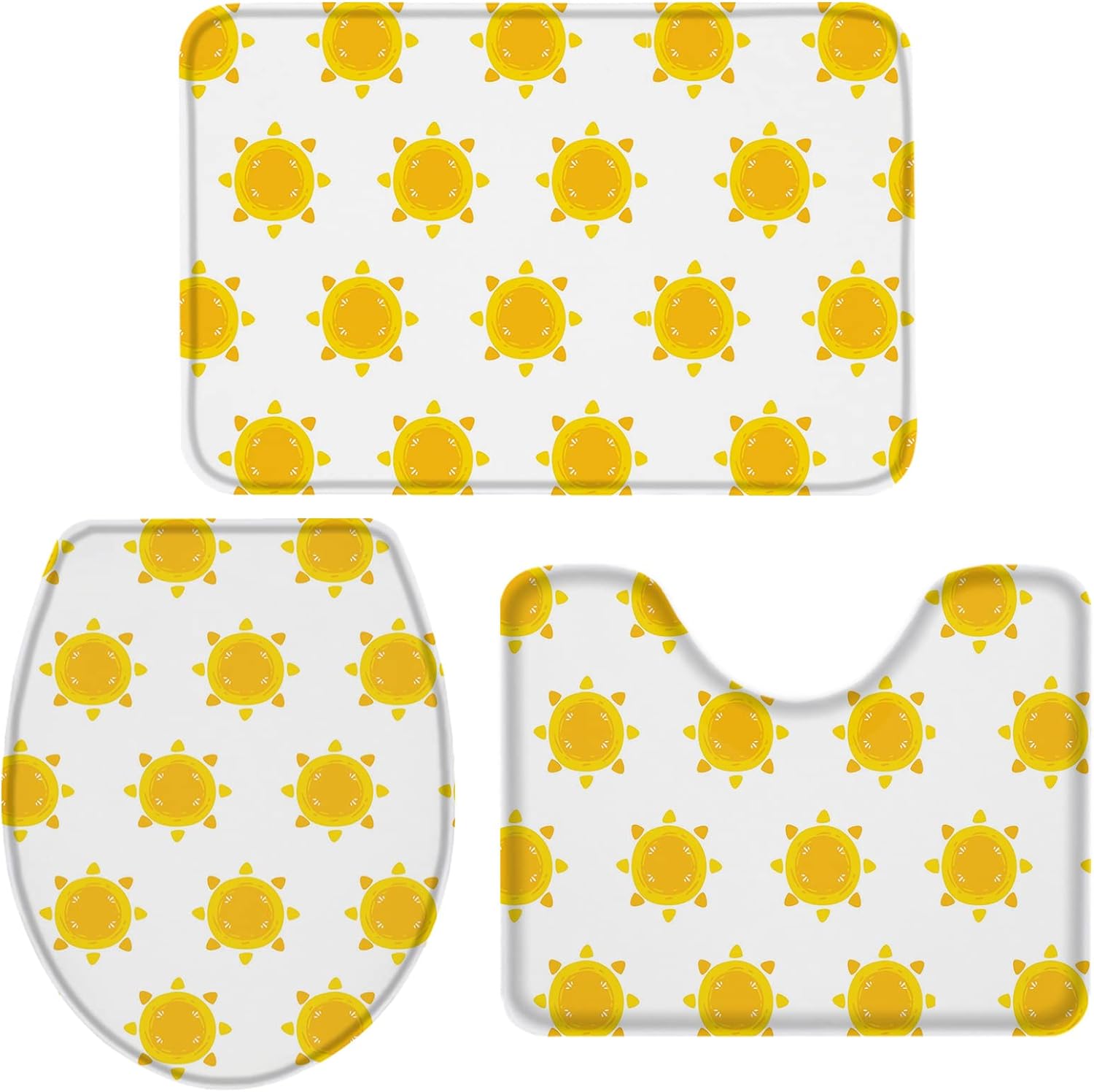 Fashion 3 Piece Bath Rugs Set Summer Yellow Sun Cute Cartoon Ink Non ...