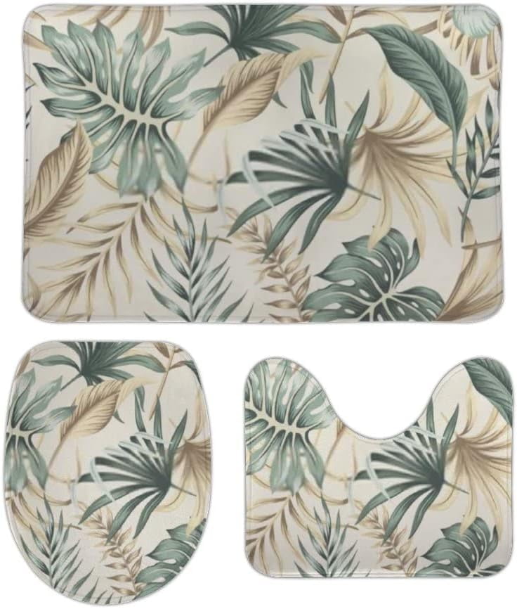 Fashion 3 Piece Bath Rugs Set Tropical Foliage Palm Leaves Printed Non ...
