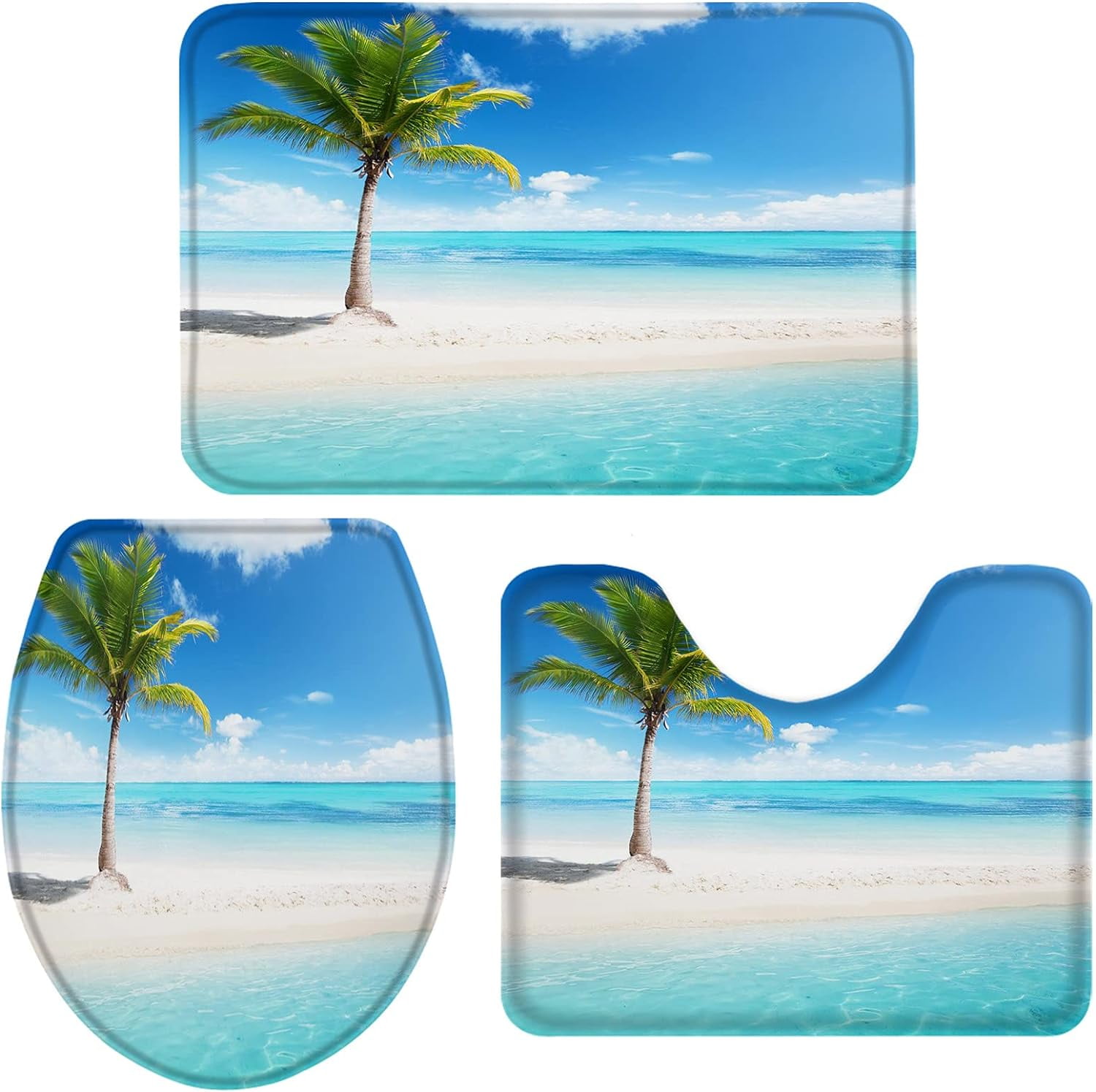Fashion 3 Piece Bath Rugs Set Tropical Palm Tree Sea Sky Printed Non ...