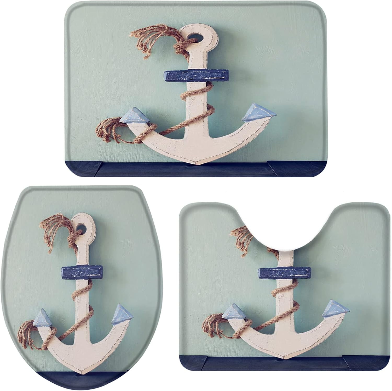 Fashion 3 Piece Bath Rugs Set Wood Nautical Anchor Rustic Wood Printed ...