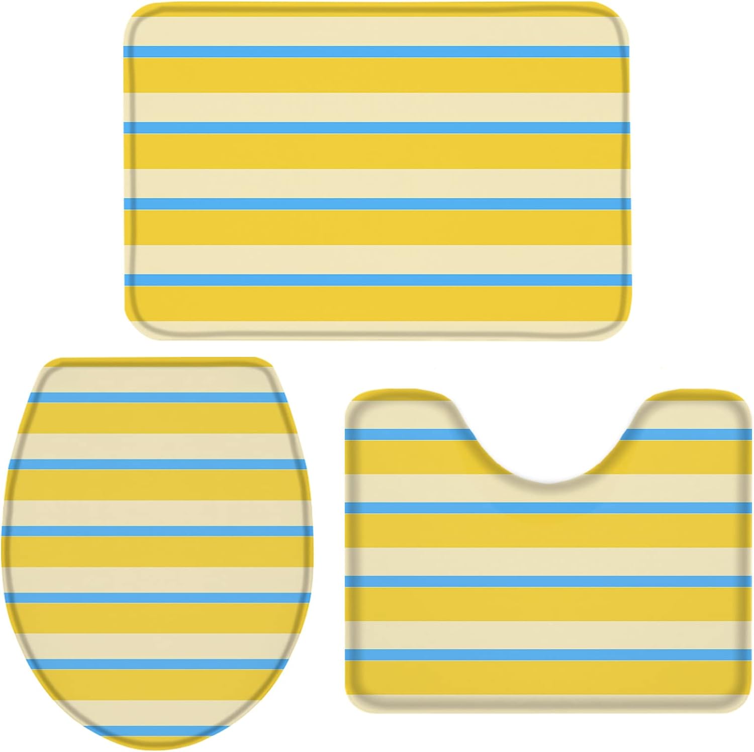 Fashion 3 Piece Bath Rugs Set Yellow and Blue Stripe Pattern Simple ...