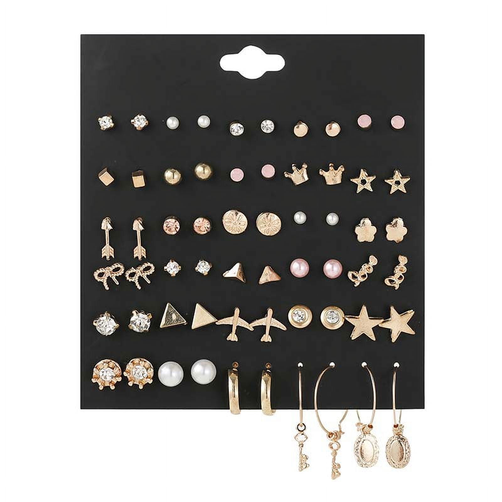 Fashion 30 Pair Earrings Pearl Geometric Multi-Element Flower Earrings ...