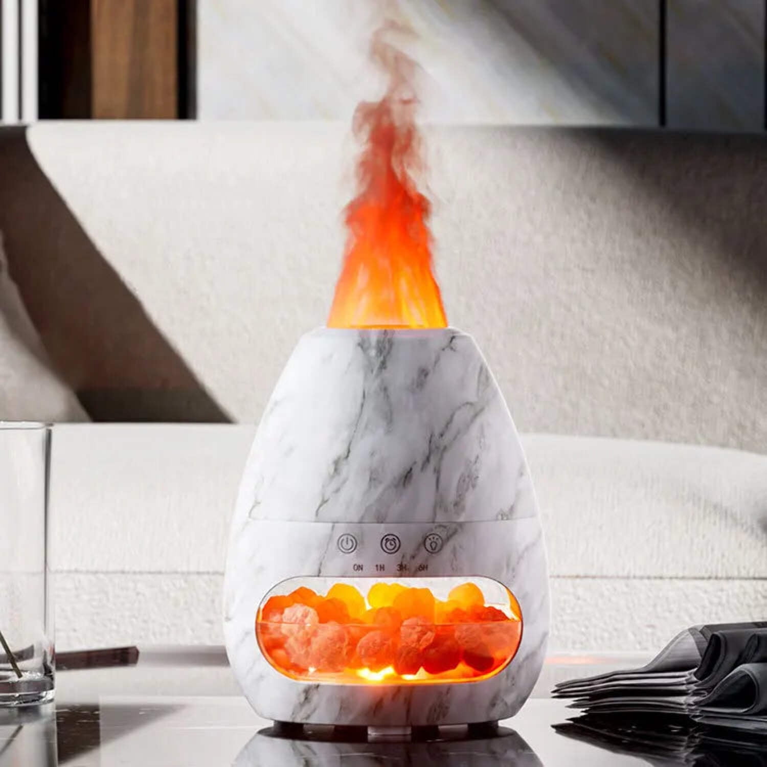 Fashion 3D Fire Flame Cool Misting Humidifier Ultrasonic Salt Stone Essential Oil Volcanic Aroma ...