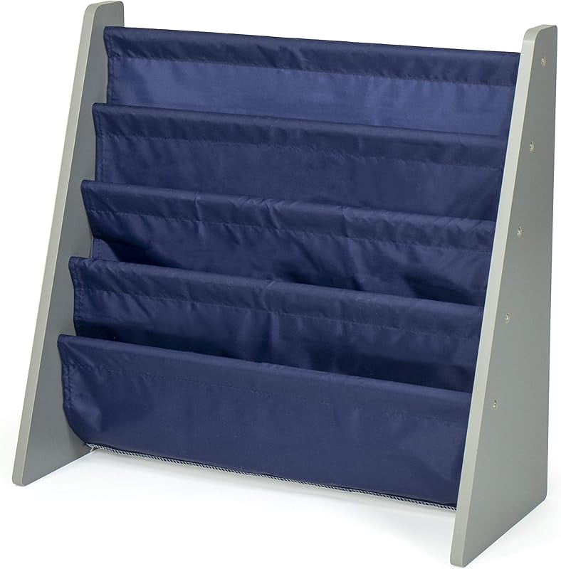 Fashion 4-Tier Kids Bookshelf, Grey Wood/Navy - Premium Book Shelf for ...