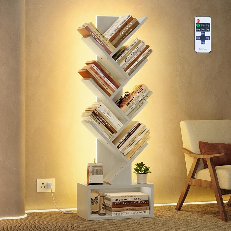 Fashion 6 Tier Tree Bookshelf, Tall Bookcase, Freestanding Book Shelf ...