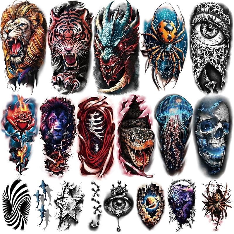 Fashion 77 Sheets 3D Realistic Temporary Tattoos Adults Kids, Realistic ...