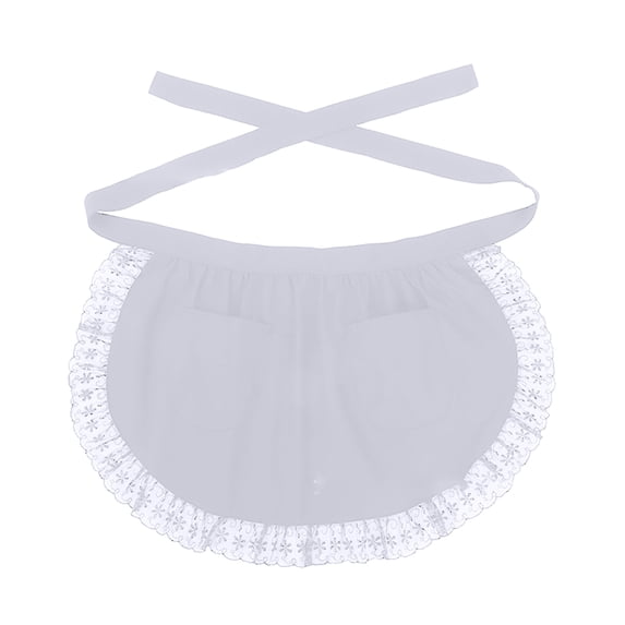 Fashion Adjustable Waist Apron with Lace Trim, Two Pockets Half Apron ...