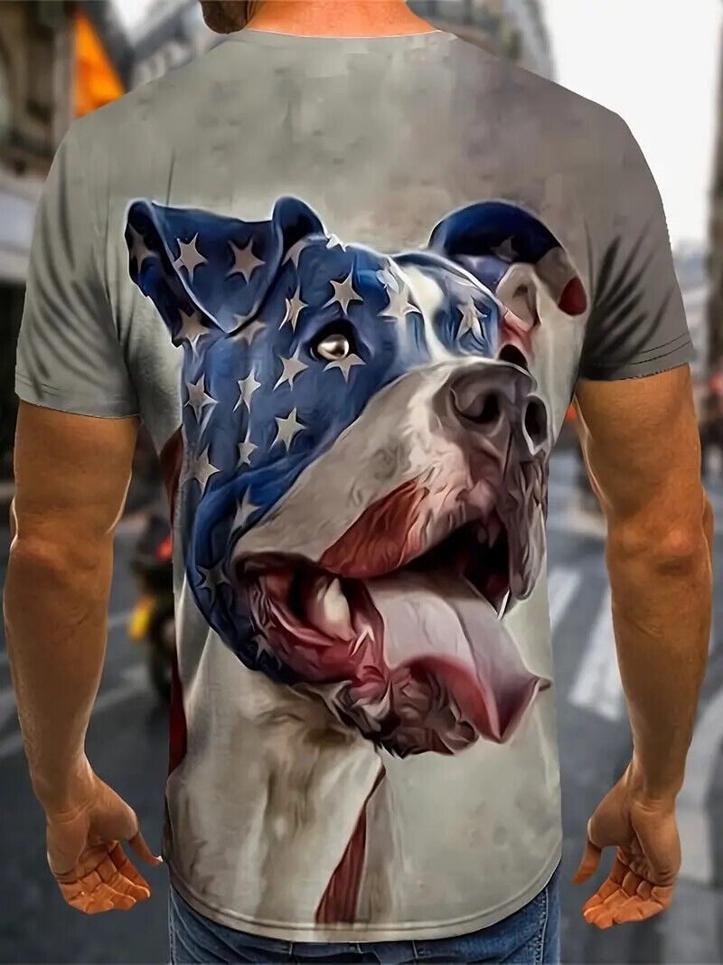 Fashion American Flag Dog Head Novelty Trendy Tee - Walmart.com