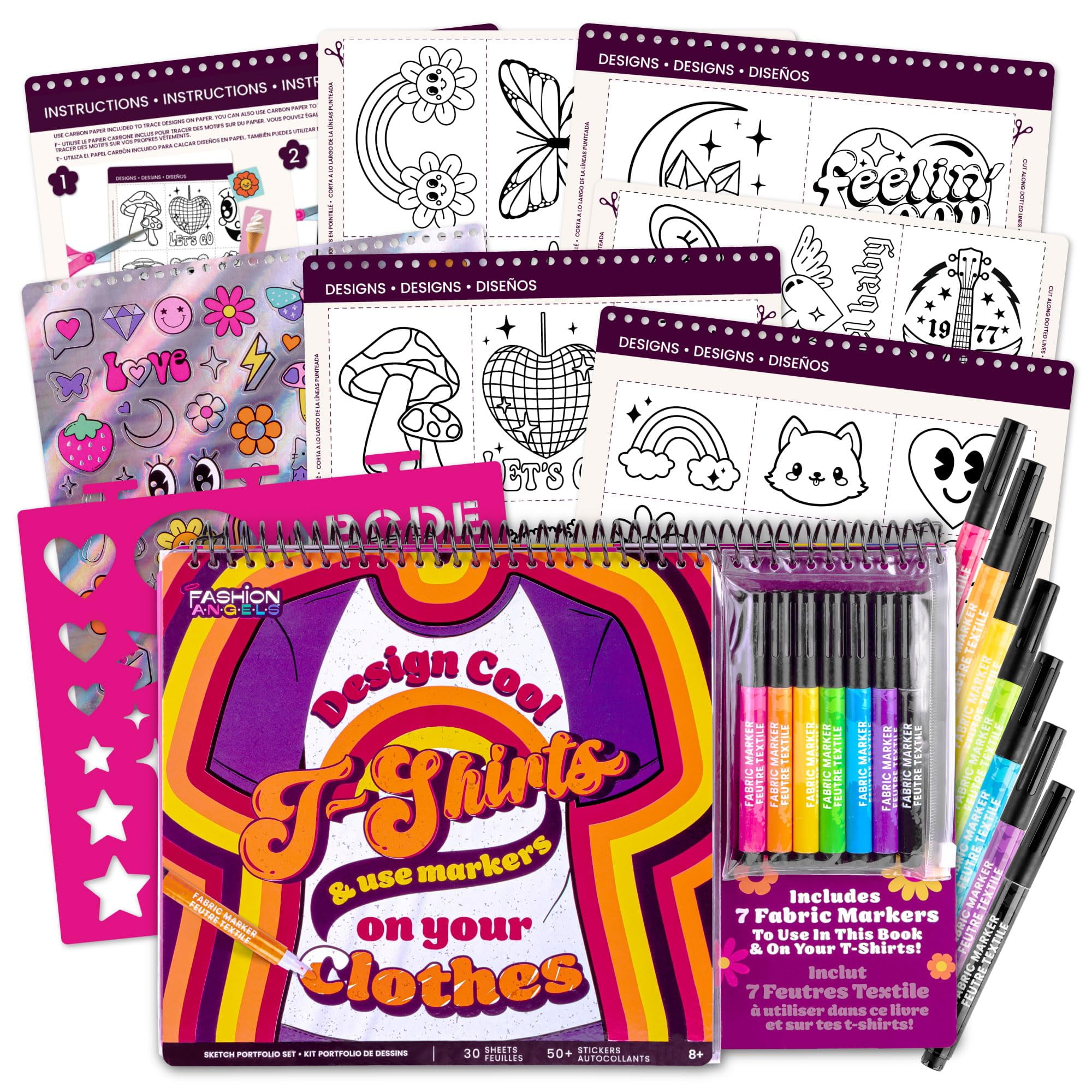 Fashion Angels T-Shirt Design Sketch Portfolio, Includes Stencils ...