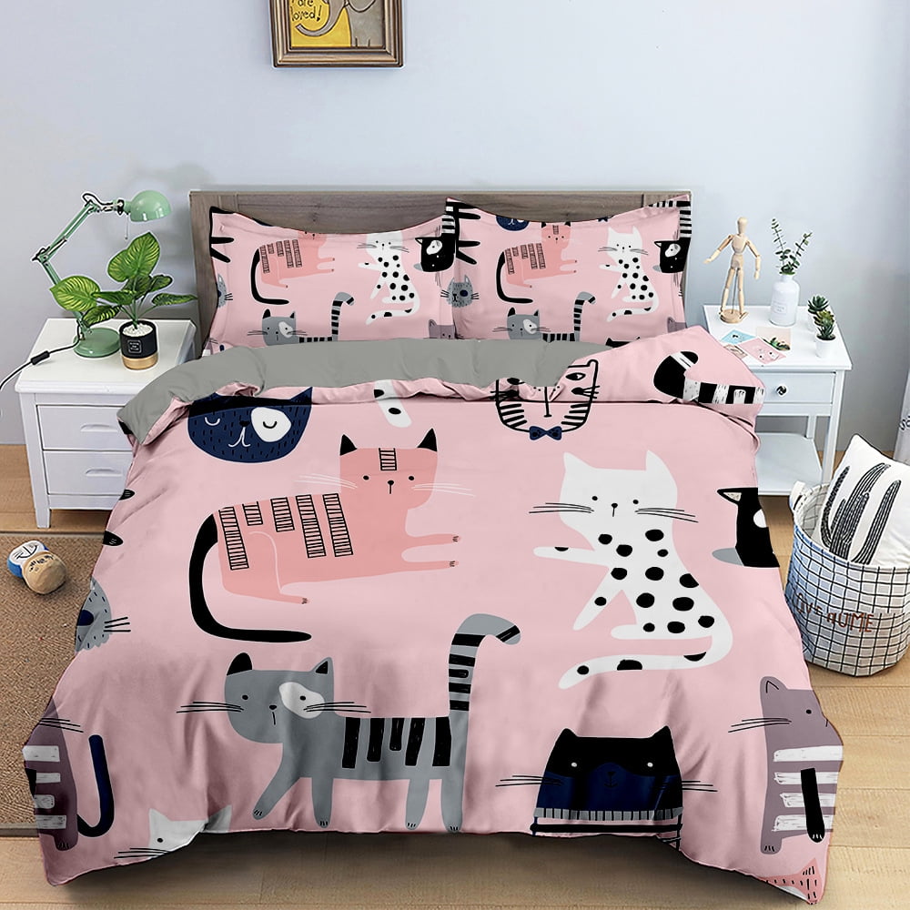 Fashion Animal Cute Cat Print Pattern Bedding Bed Set Full Size for ...