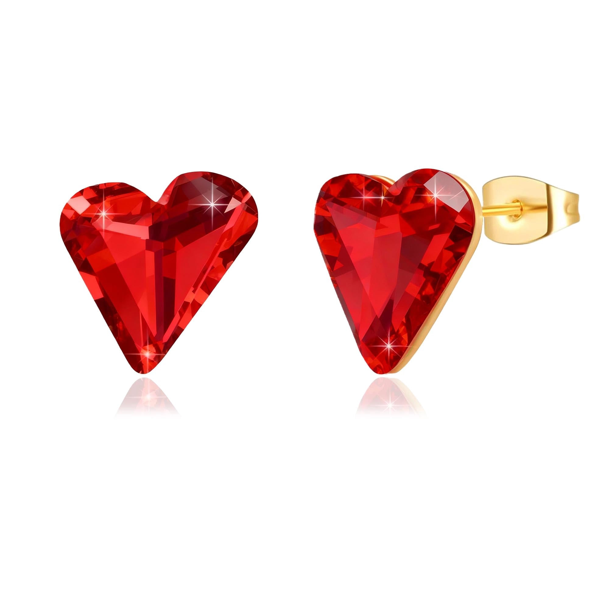 Fashion Austrian Crystal Heart Stud Earrings for Women 14K Gold Plated ...