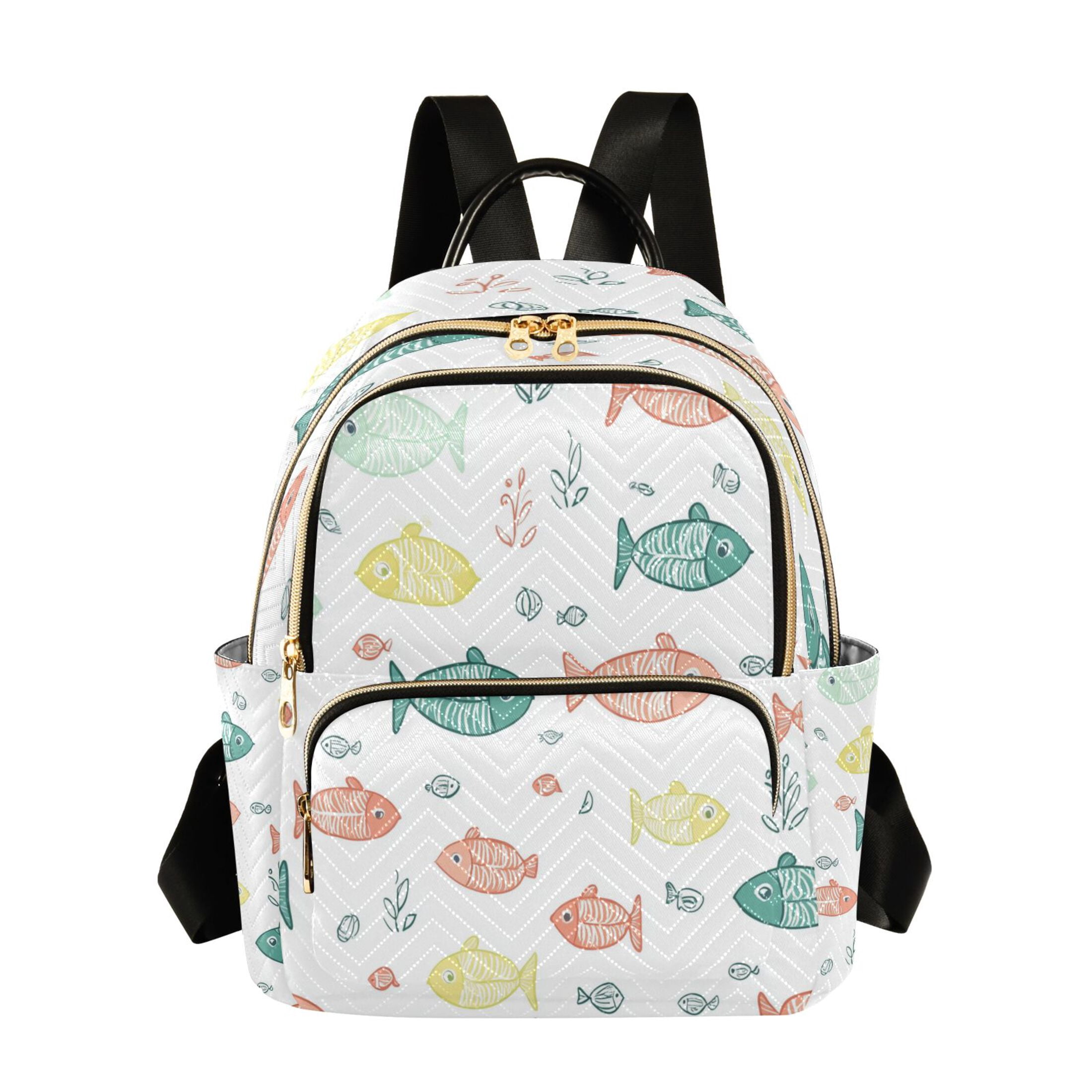 Fashion Backpack Women Casual Bag Cute Doodle Fish Travel Backpack for ...