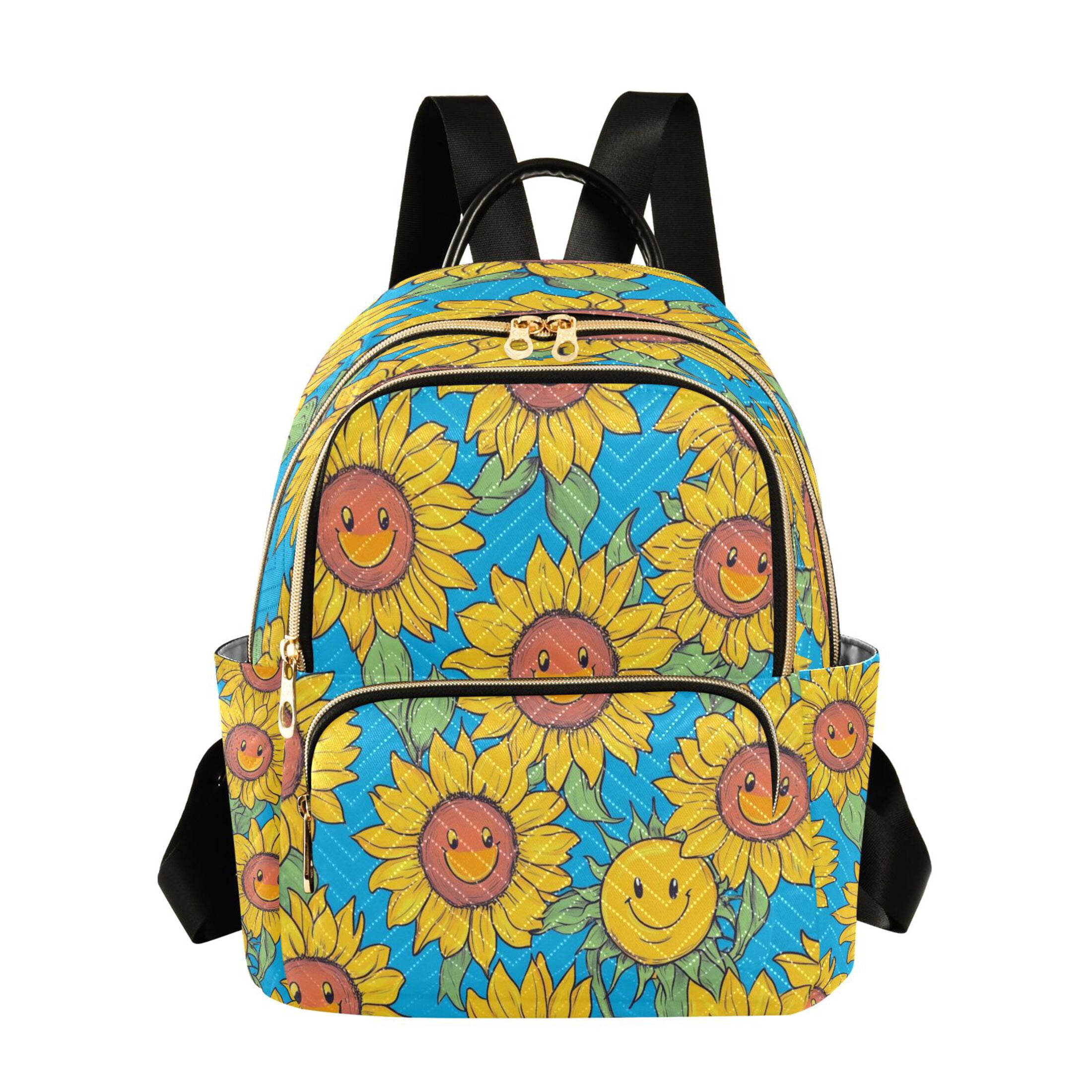 Fashion Backpack Women Casual Bag Yellow Sunflowers with Smiley Faces ...