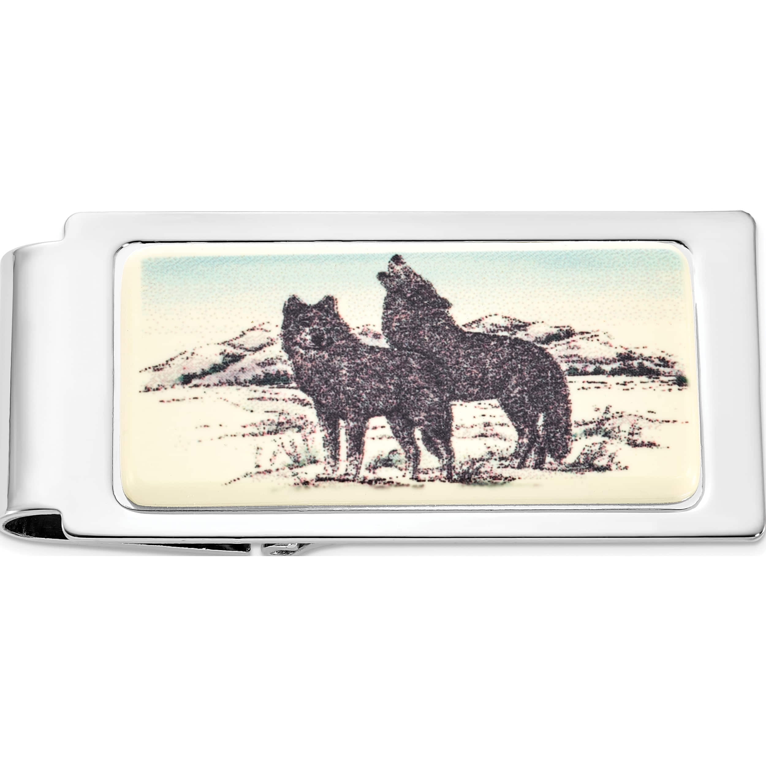Fashion Barlow Designs Color Wolves Hinged Money Clip (2 X 1) Made In ...
