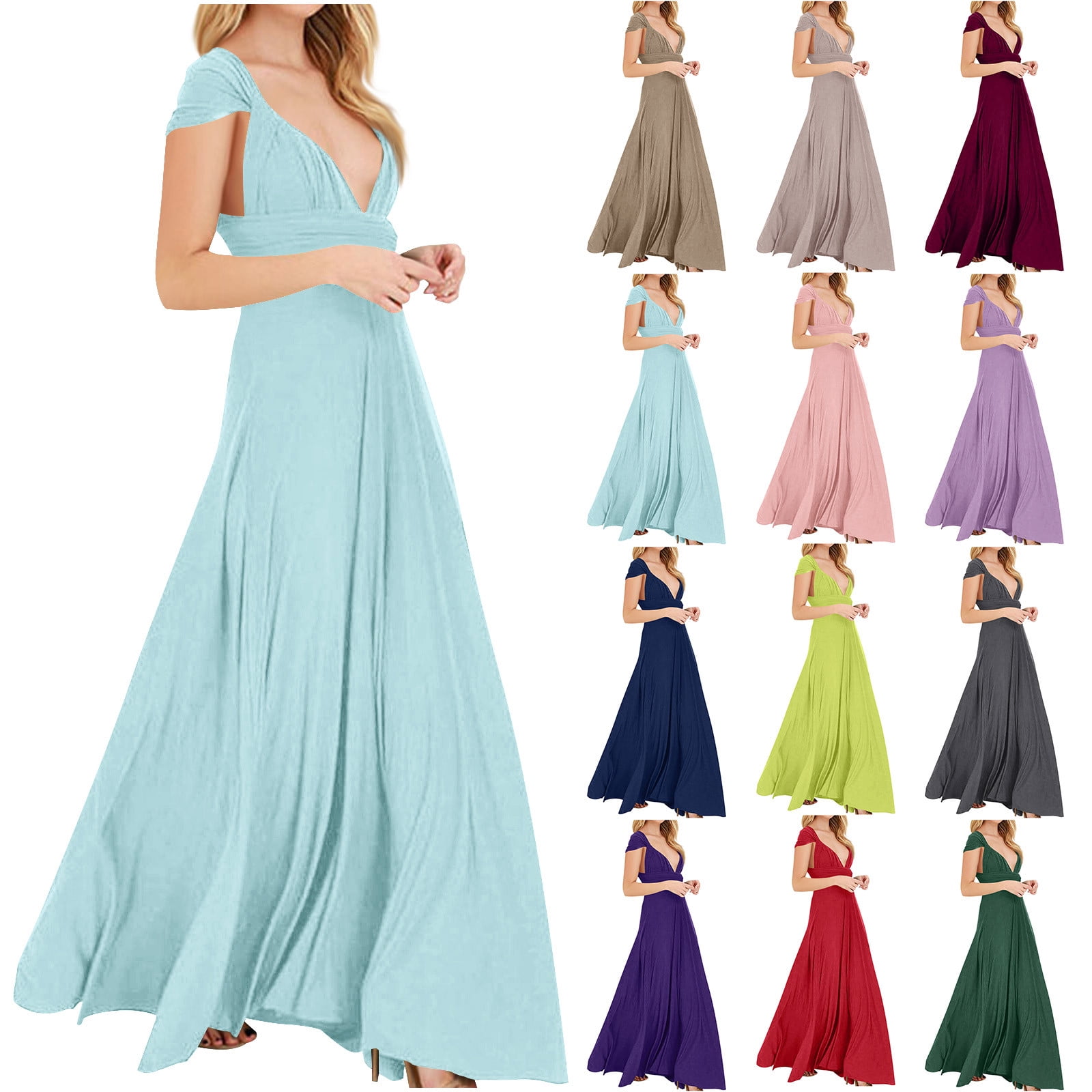 Fashion Beach Dresses for Womens 2026 Summer Plus Size Solid Color Multi Wearing Multi Rope ...