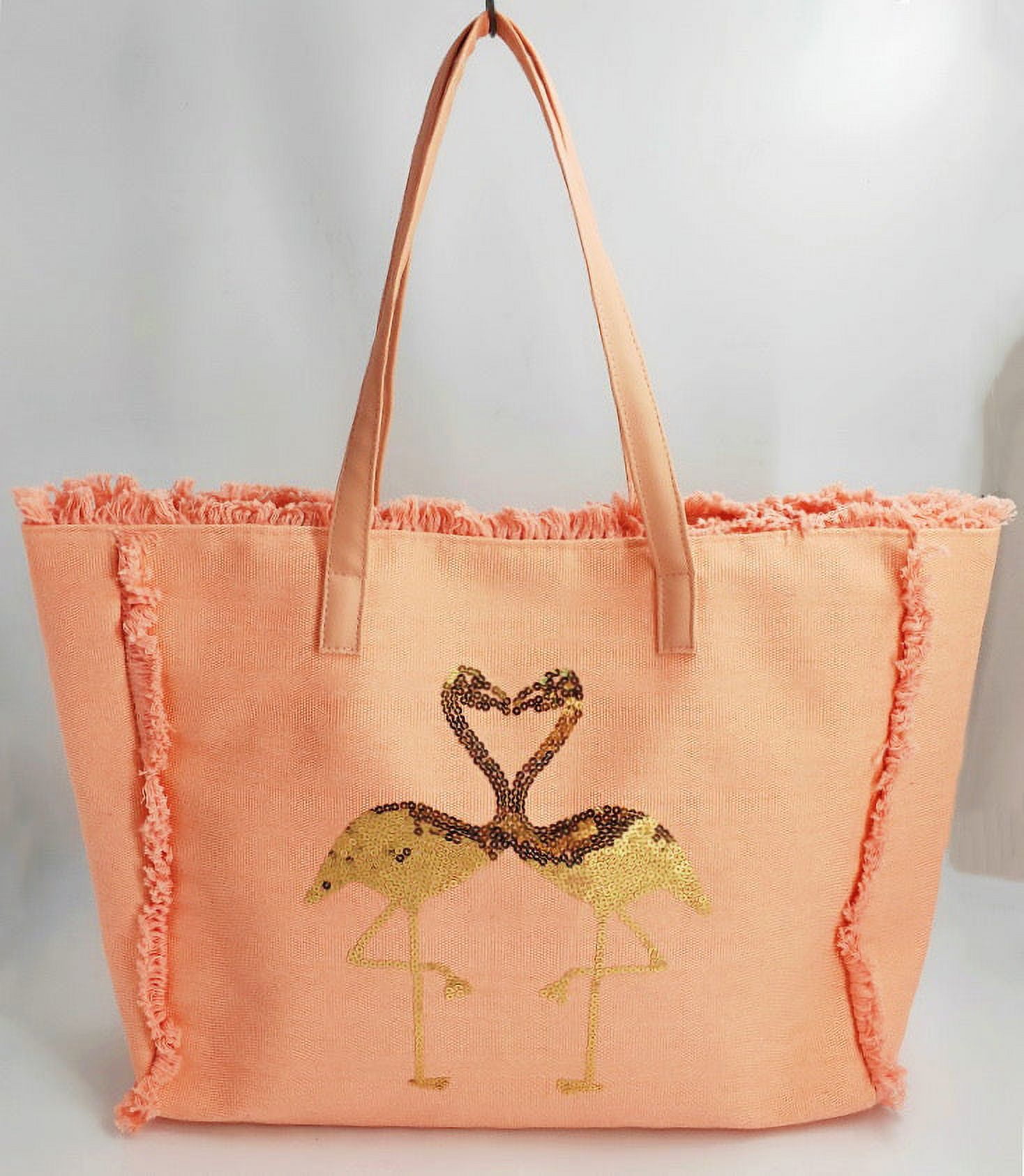 Fashion Beach Tote Bag - Gold Flamingo - 19 Inch x 15 Inch - Women Swim ...