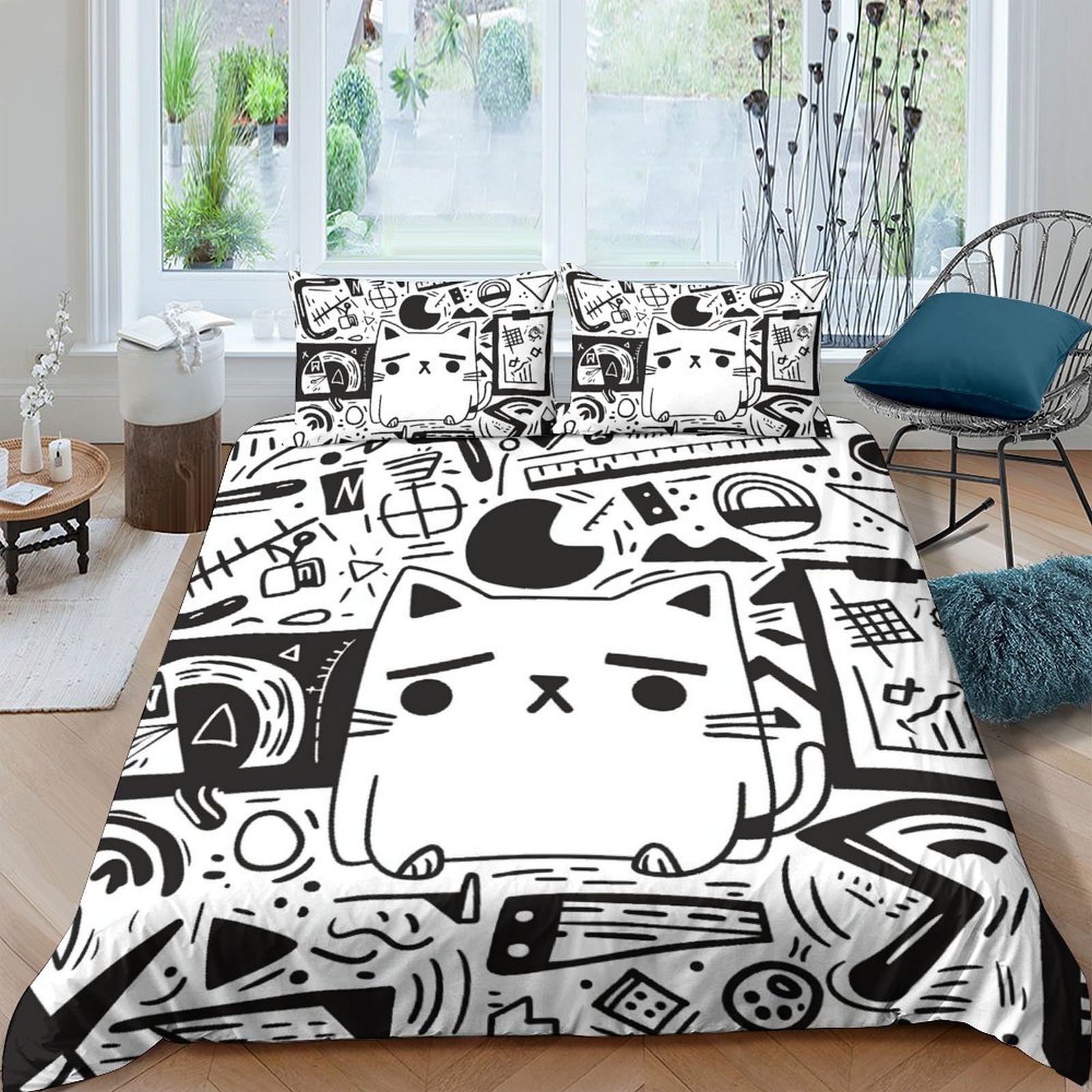 Fashion Bedroom Decor Lovely Kitty Cat Printed Duvet Cover Set Home Bedclothes for Adult ...