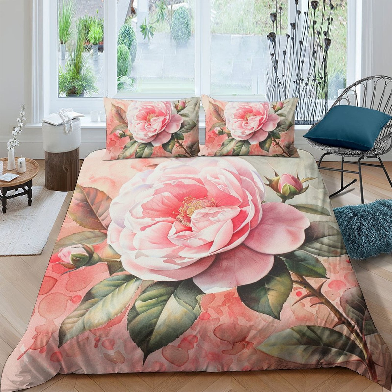Fashion Bedroom Decor Rose Flower Printed Duvet Cover Quilt Cover Set ...