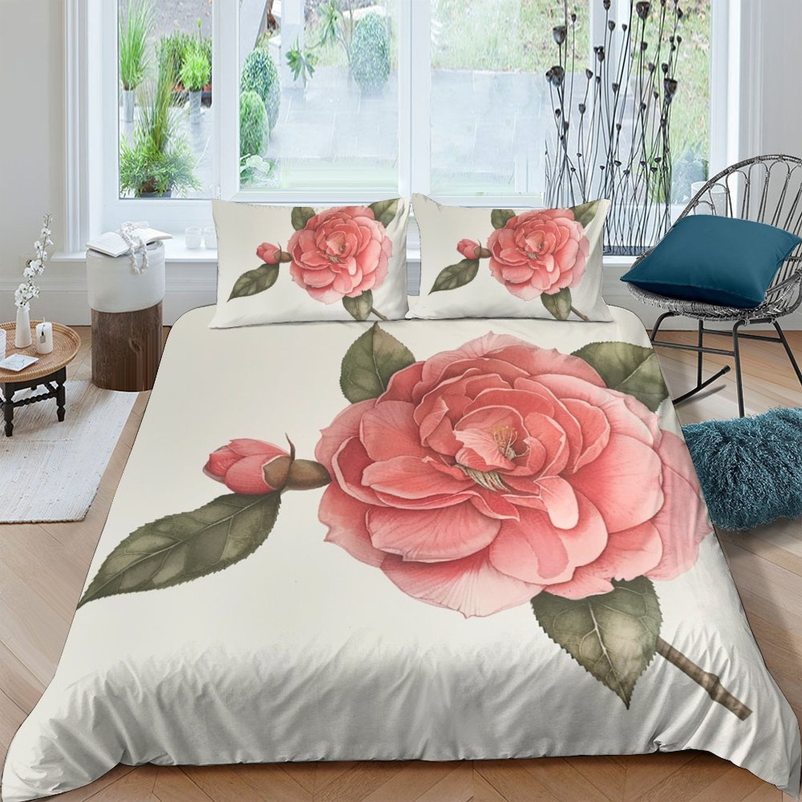 Fashion Bedroom Decor Rose Flower Printed Duvet Cover Quilt Cover Set ...